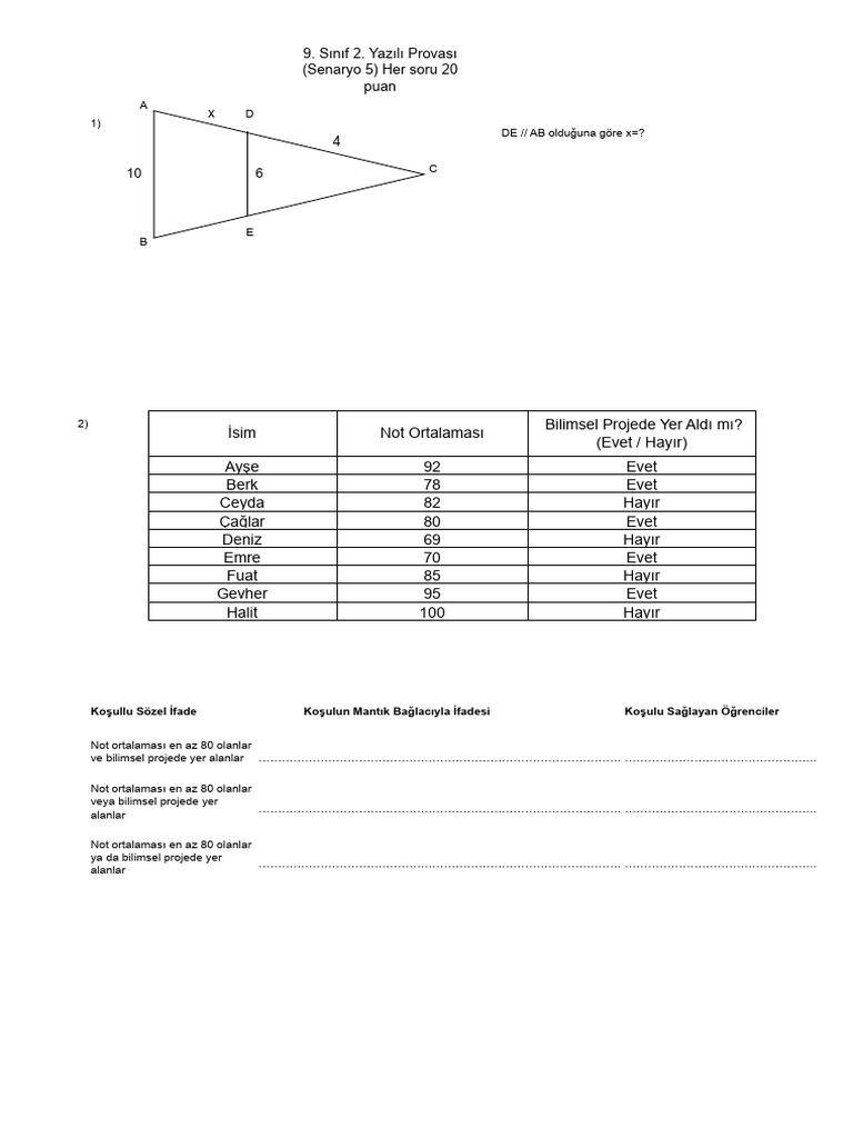 Sınıf 2. Yazılı Provası - Drawio | PDF