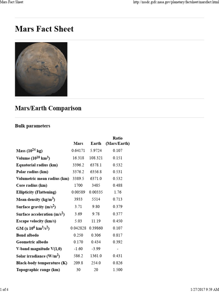 NASA Mars Fact Sheet | PDF | Mars | Apsis