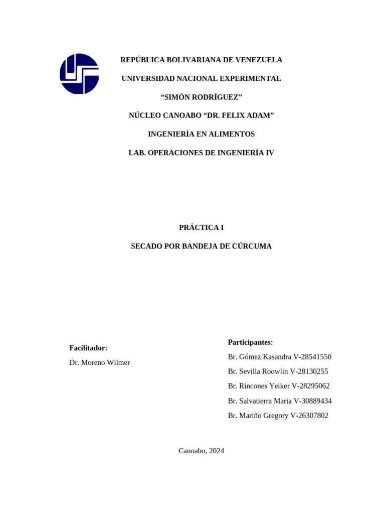 Informe Practica de Secado - Grupo Curcuma. | PDF | Humedad | Cúrcuma