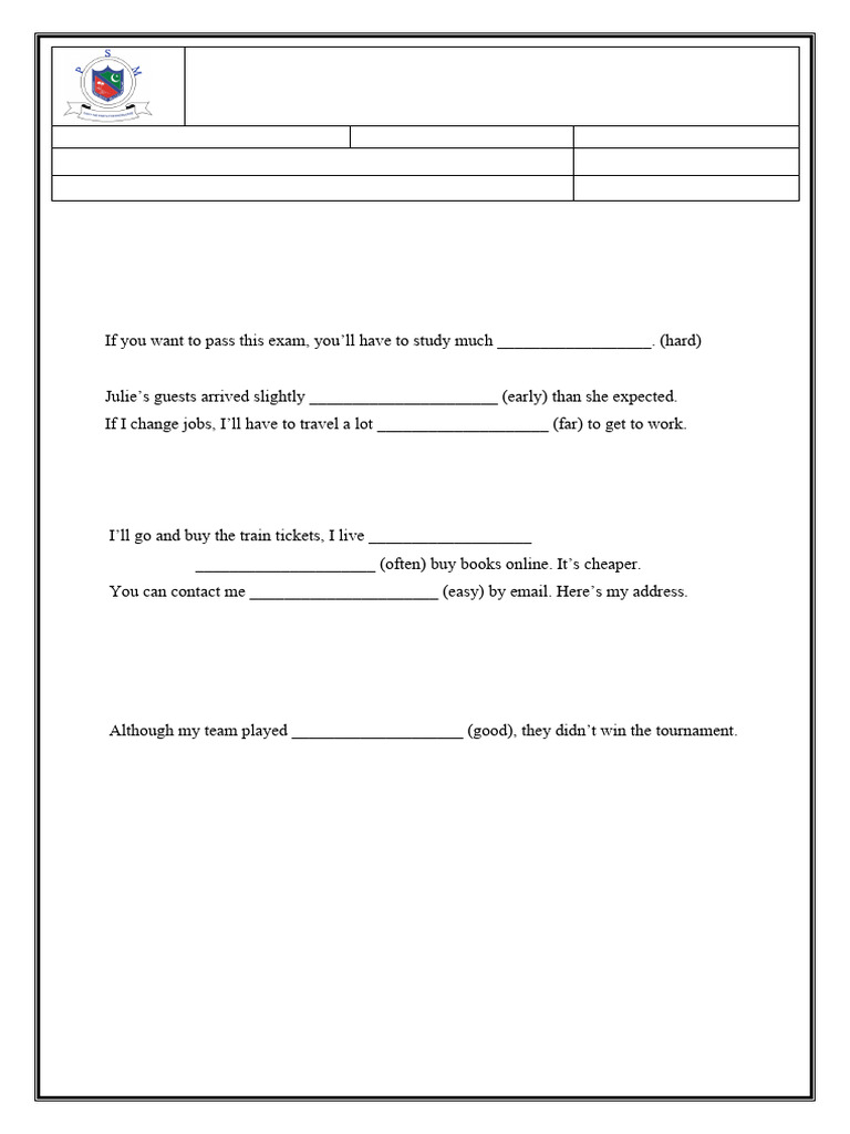 Grade 5 - Comparative & Superlative Adverbs Worksheet # 1 | PDF