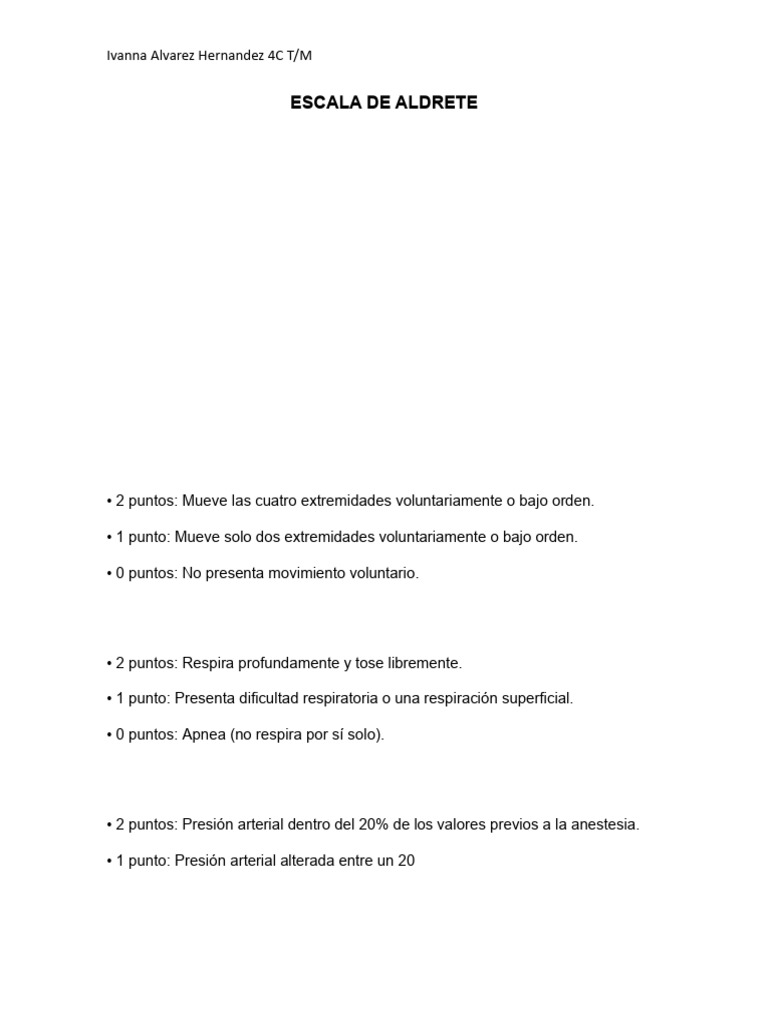 Evaluación con la Escala de Aldrete | PDF | Oxígeno | Respiración