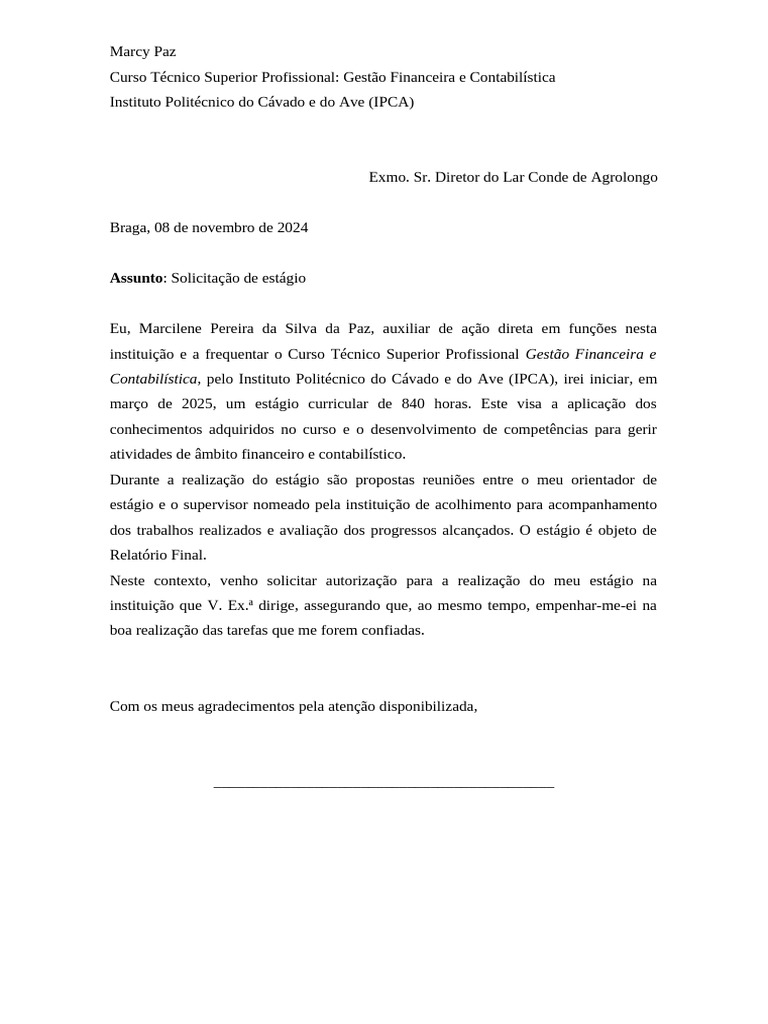 Carta Solicitar Estágio Pdf