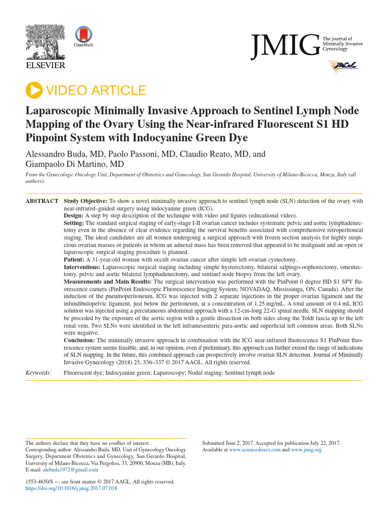 21_Laparoscopic Minimally Invasive Approach to Sentinel Lymph Node Mapping of the Ovary Using ...