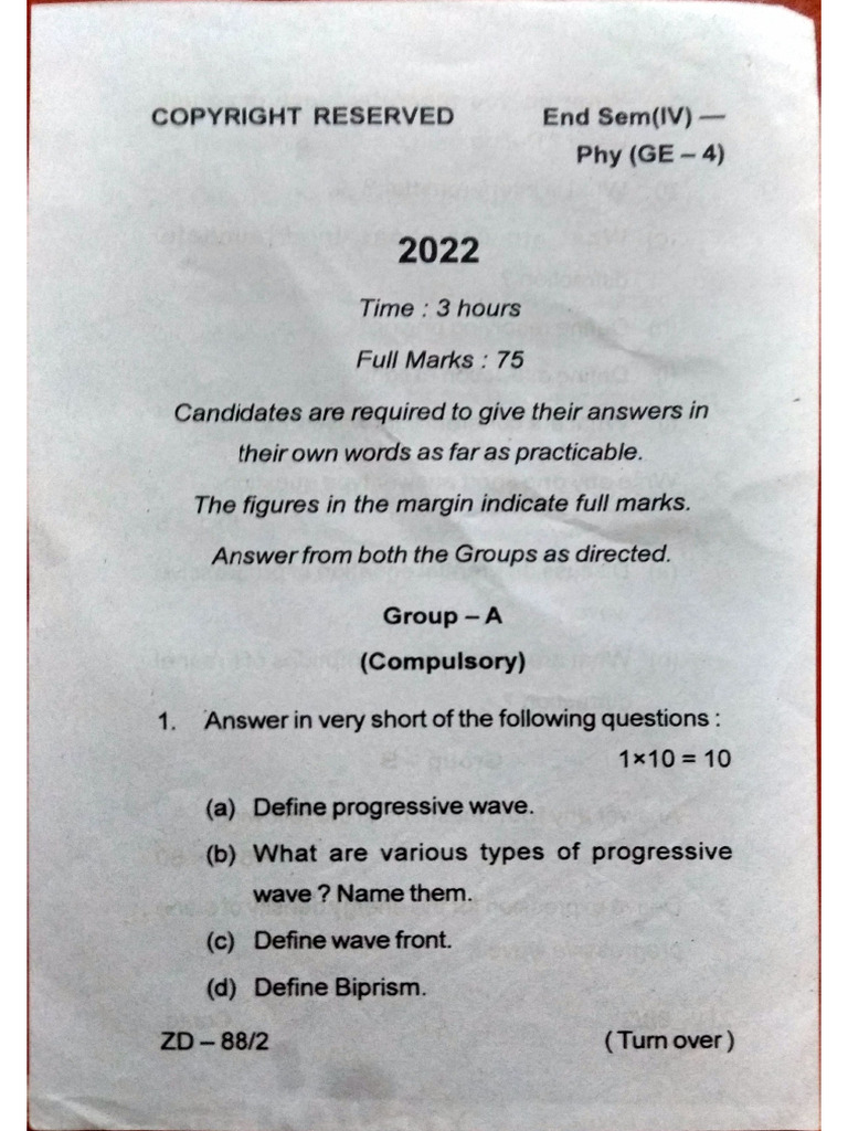 Sem 4, Phy 4, 2022, Math | PDF
