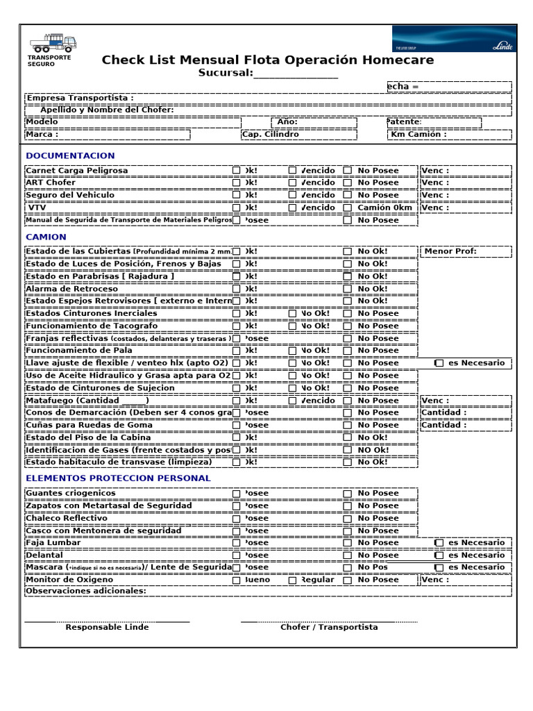 Check List Mensual Flota Homecare | PDF | Camión | Tecnologías automotrices