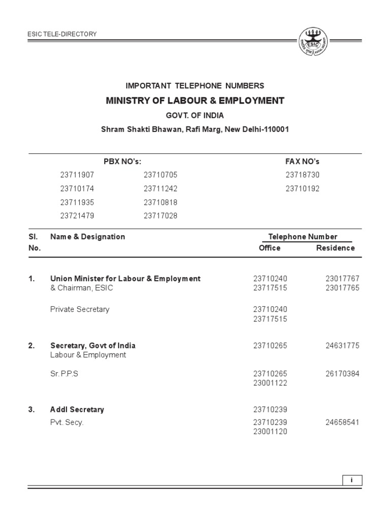 IMPORTANT TELEPHONE NUMBERS - Minicc and Employment | PDF
