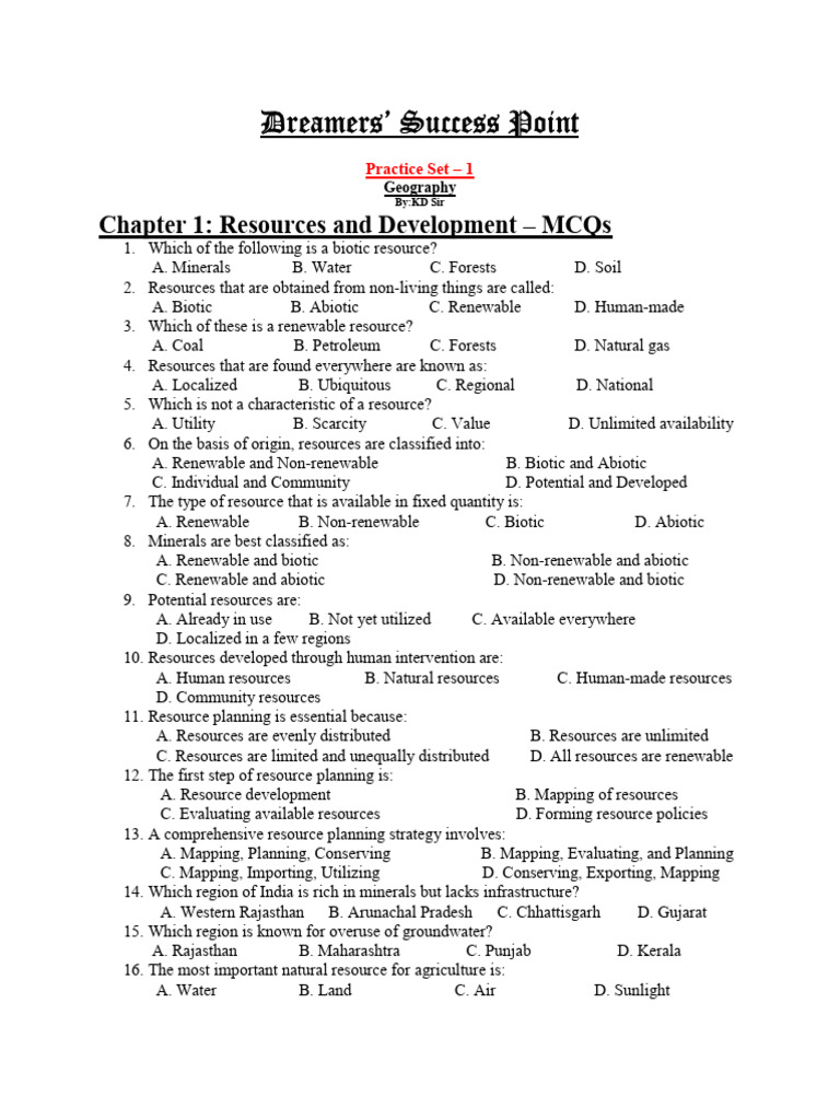 MCQ Resource and Development | PDF | Soil | Agriculture