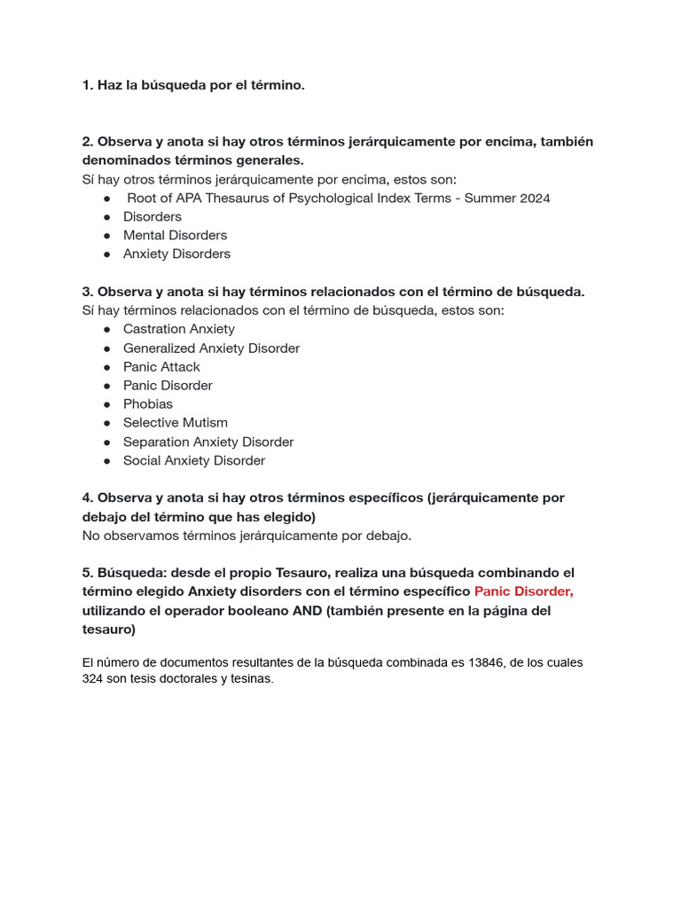 Tarea Sobre Búsqueda en El Tesauro PsycInfo | PDF