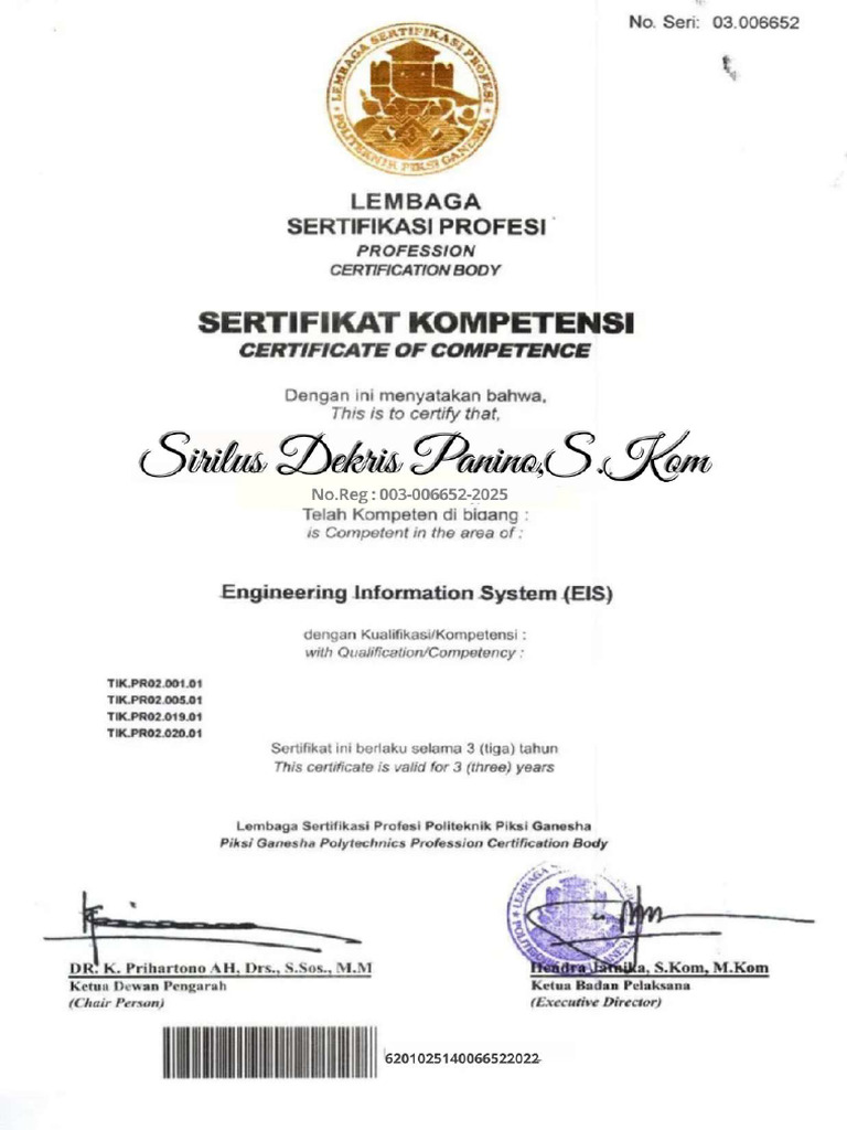 Sertifikat Eis | PDF