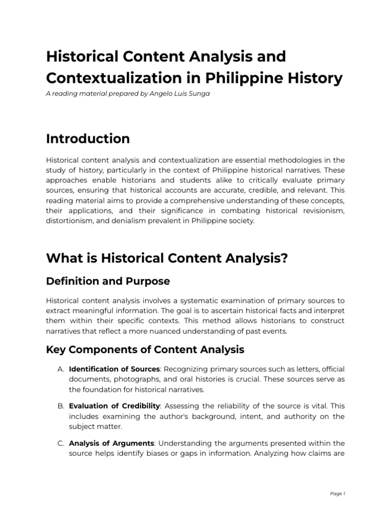 Historical Content Analysis and Contextualization in Philippine History ...