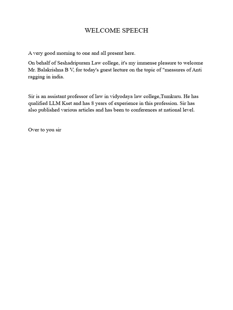 Welcome Speech | PDF