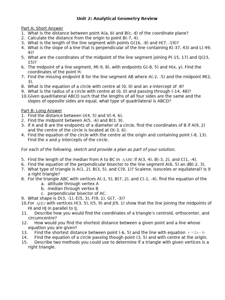 Analytical Geometry Review | PDF | Line (Geometry) | Triangle