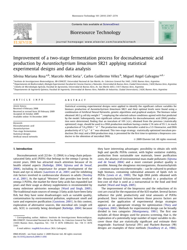 2010 Rosa-Two Stage Fermentation For DHA Production by Aurantiochytrium ...