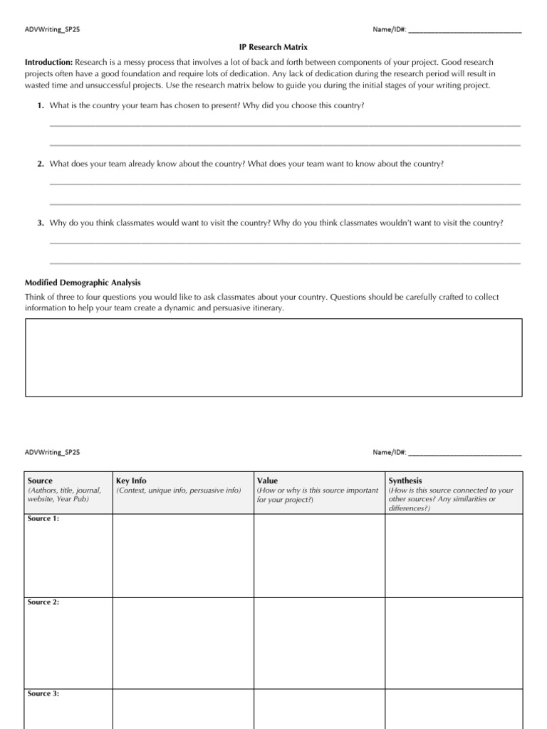 IP - Research Matrix - Word - Template | PDF