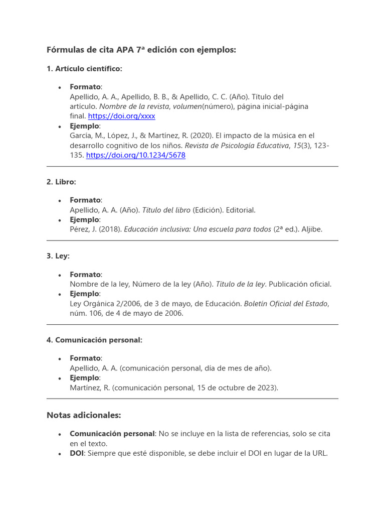 Fórmulas de Cita APA 7 Edición Con Ejemplos | PDF