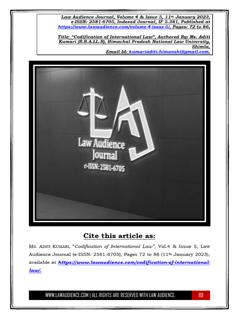 Codification of International Law | PDF | International Law | Justice