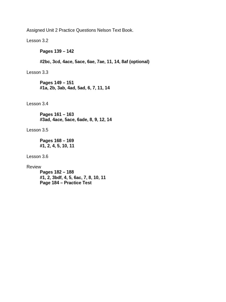 Assigned Unit 2 Practice Questions Nelson Text Book | PDF