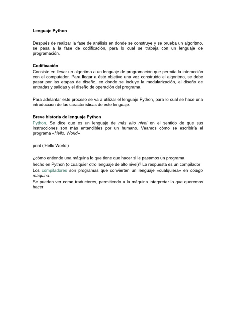 Introducción lenguaje Python doc 1 | PDF | Compilador | Python (lenguaje de programación)