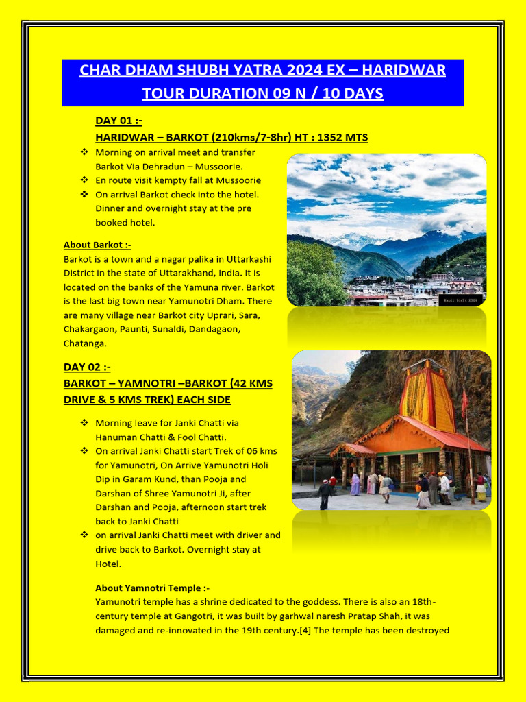 CHAR DHAM SHUBH YATRA 2023 EX HARIDWAR 2024 | PDF