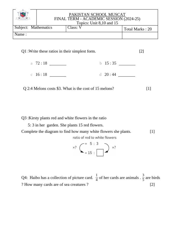 grade 5 unit 8,12,15 Test | PDF