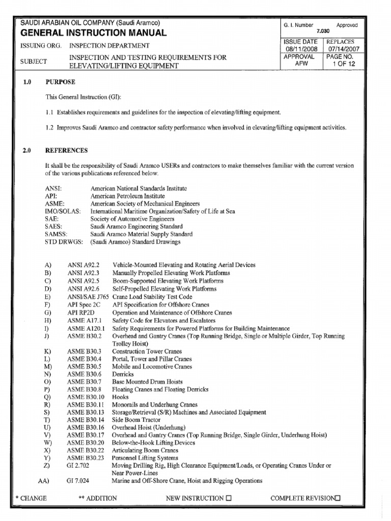 G.I. 07.030 Inspection and Testing Requirements For Elevation Lifting ...