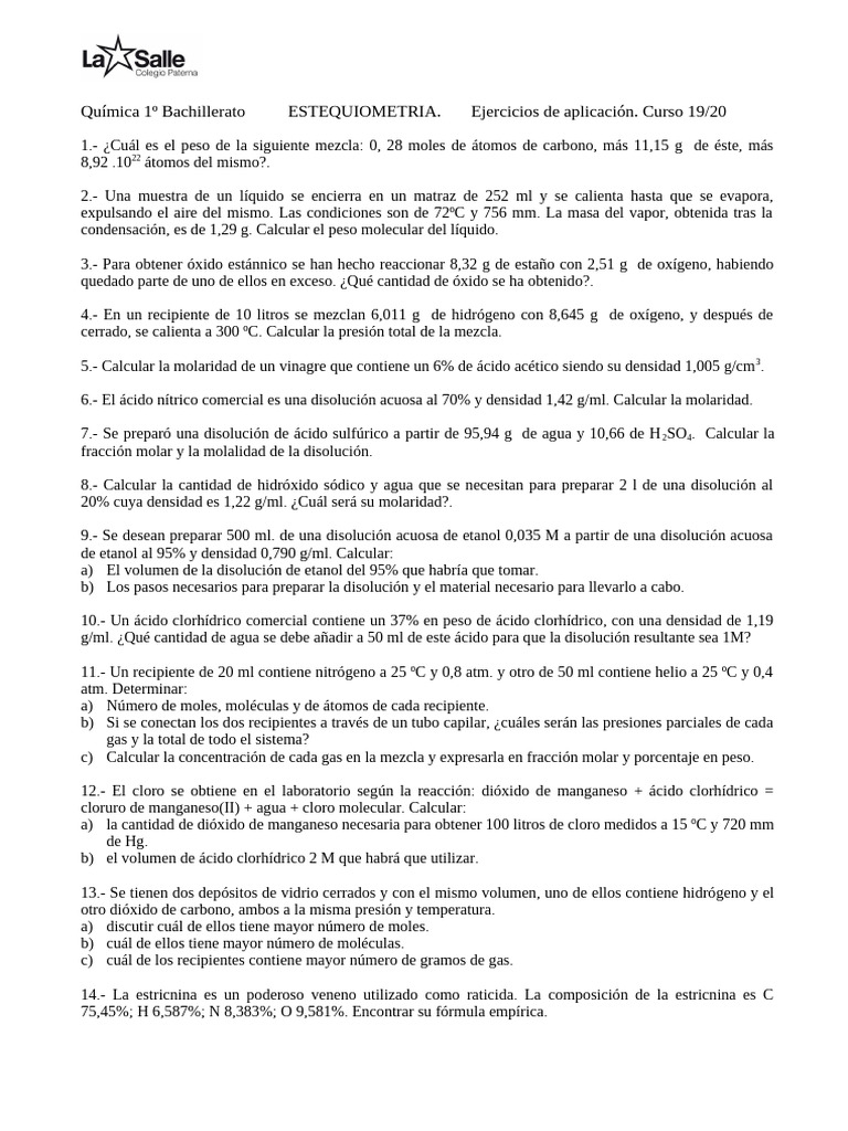 Prob Estequio | PDF | Ácido | Gases