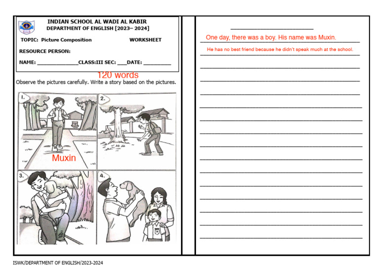 Picture Composition Worksheet for Kids | PDF