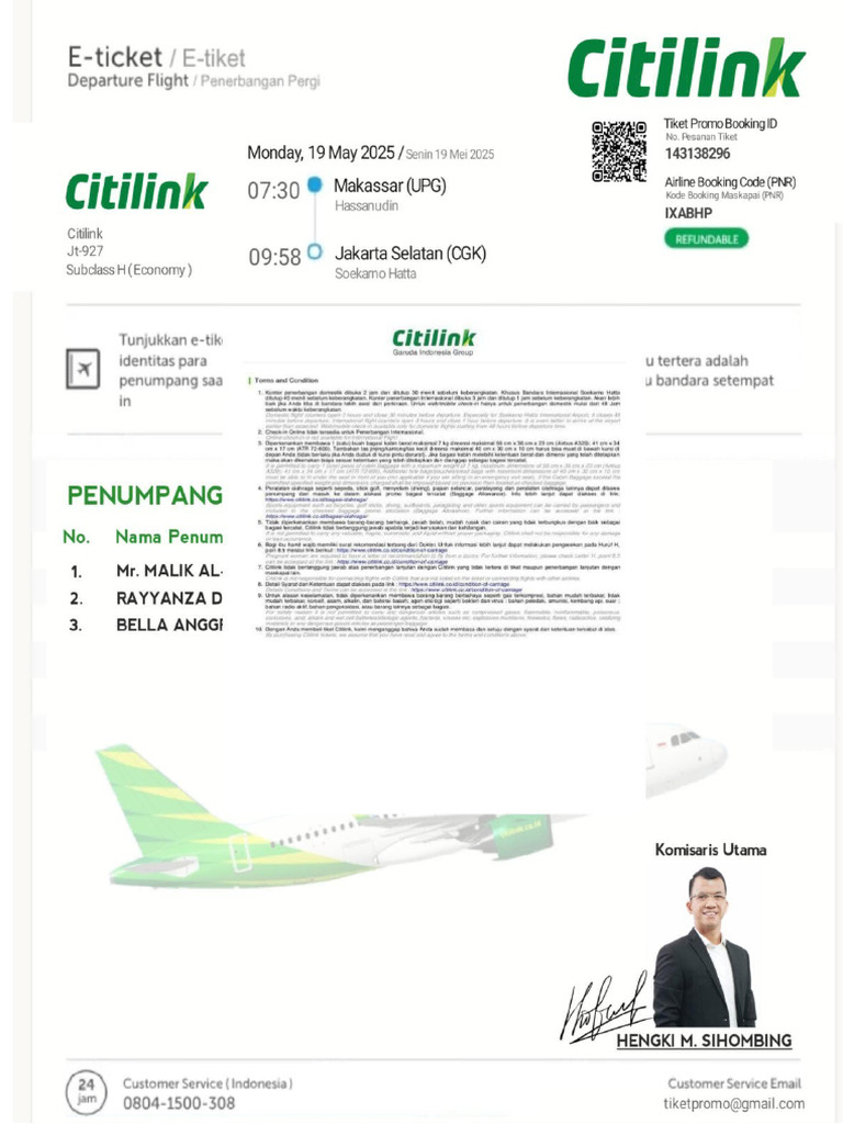 E-Tiket_Citilink_Mr.UncalAncel_Jakarta | PDF