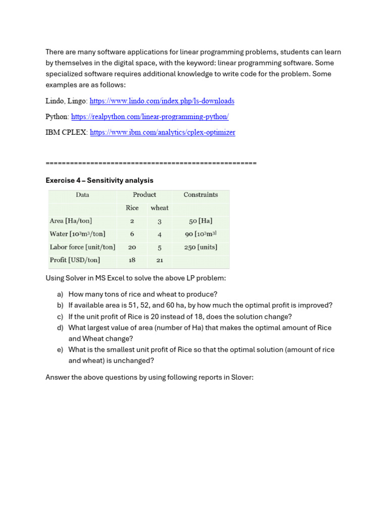 Quantitative Methods Sensitivity Analysis Exercises | PDF