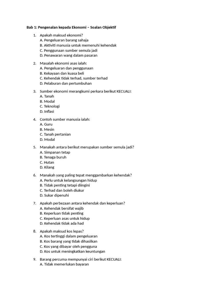 Latihan Objektif Ekonomi | PDF