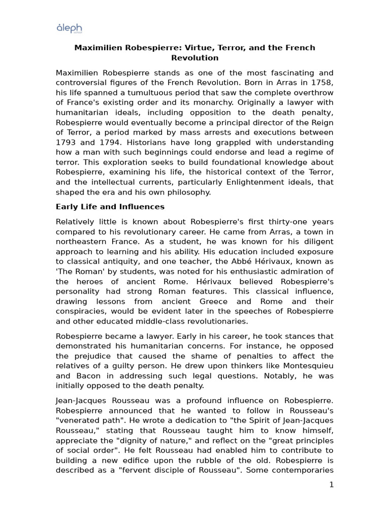 Maximilien Robespierre Virtue, Terror, and the French Revolution | PDF ...