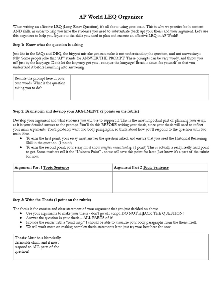 AP World LEQ Writing Guide | PDF | Cognitive Science | Cognition