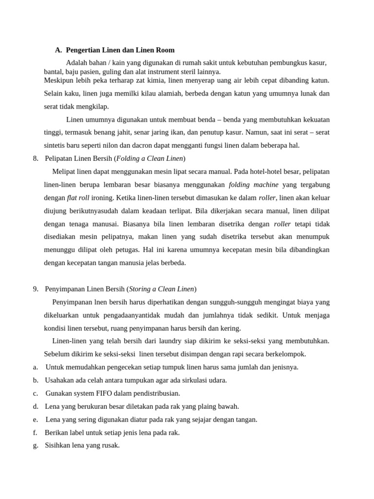 Pengertian Linen Dan Linen Room | PDF