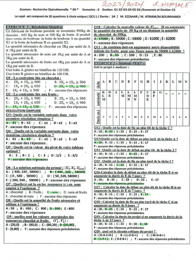 Examen Ro 2023-2024 Avec Solutions Normale+rattrapage - 0001 | PDF