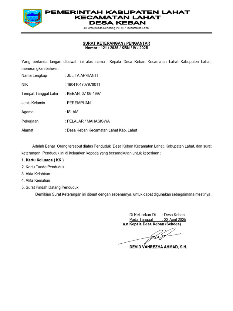 Pengantar KTP Kijul 2025 | PDF