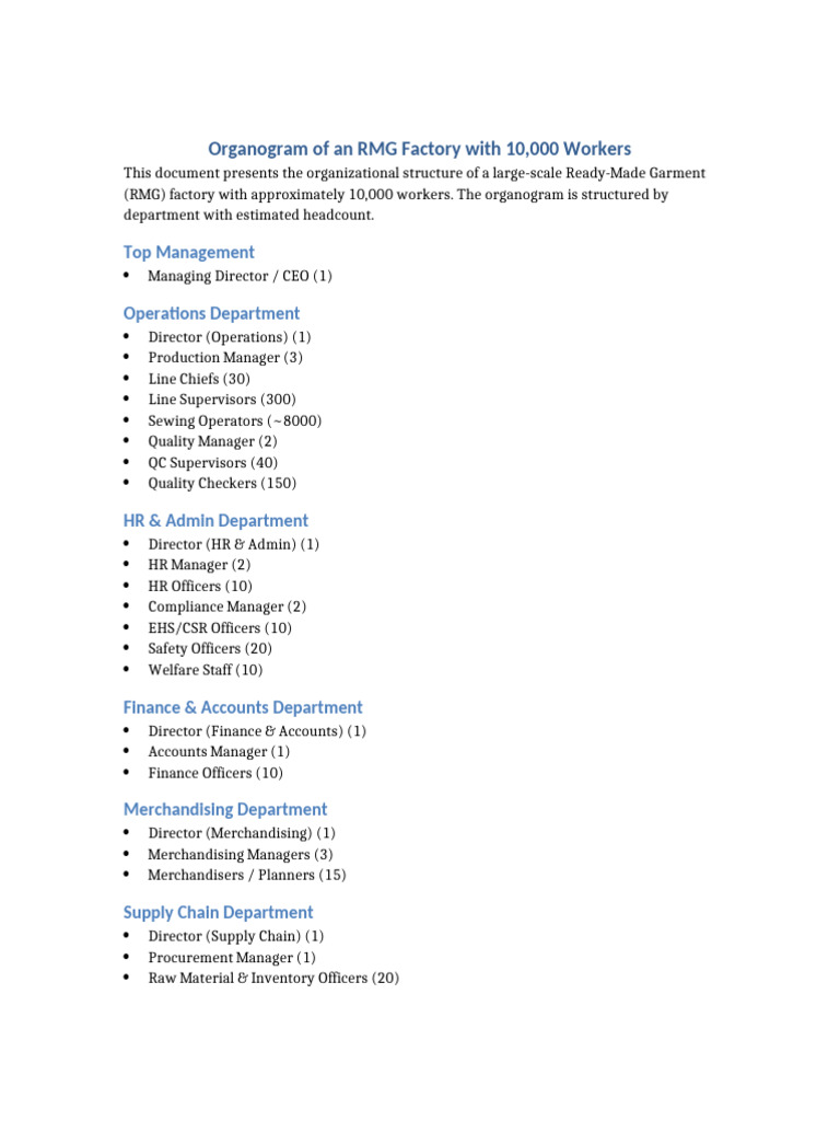 RMG Organogram With Flowchart | PDF