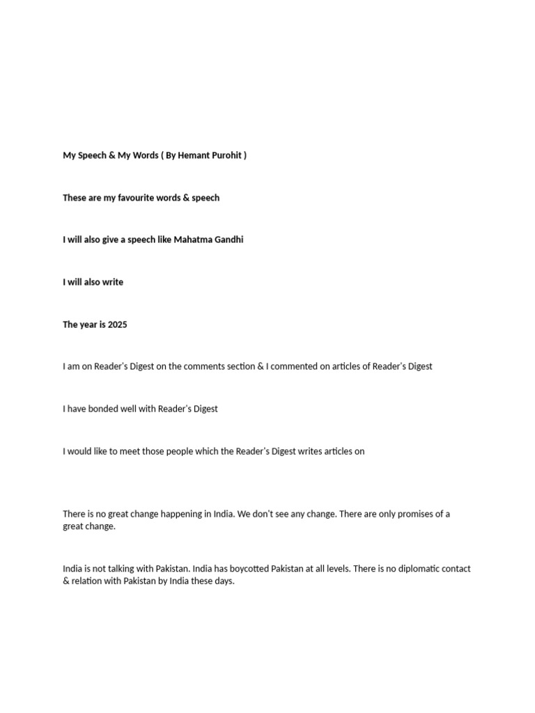 My Speeches & My Words (By Hemant Purohit) | PDF | Jawaharlal Nehru | Mahatma Gandhi