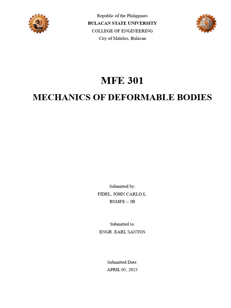 Mfe 3B - Fidel, John Carlo L. Problem Set No.6 | PDF | Plasticity (Physics) | Stress (Mechanics)