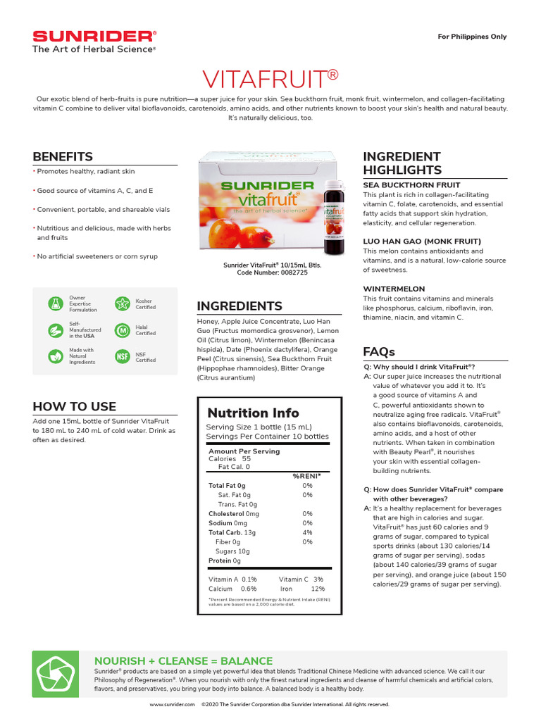 ProdFactSheet Vitafruit PH | PDF | Nutrients | Vitamin