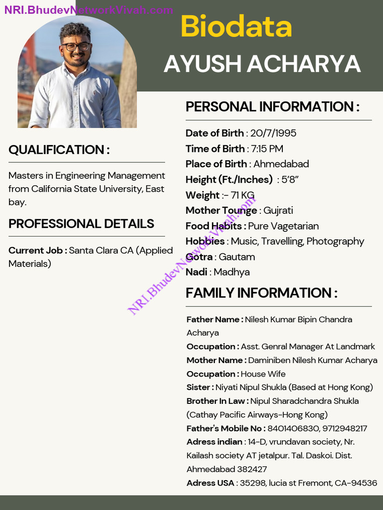 (USA - H1B) - Ayush Acharya. (20-07-1995) - Masters | PDF