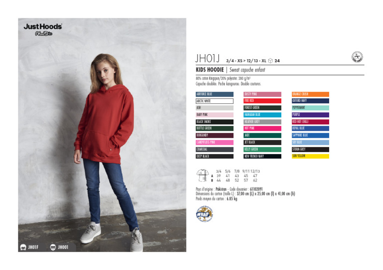 Kids Hoodie Color Options and Specs | PDF