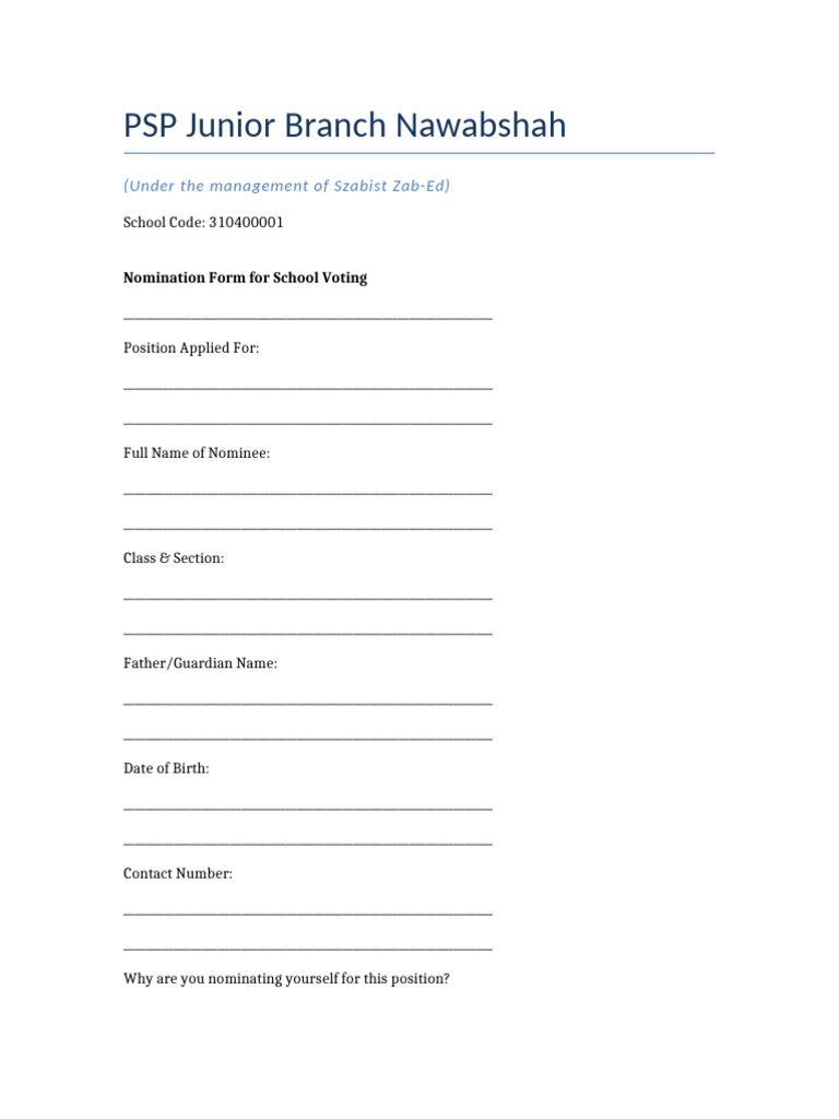 School Voting Nomination Form | PDF