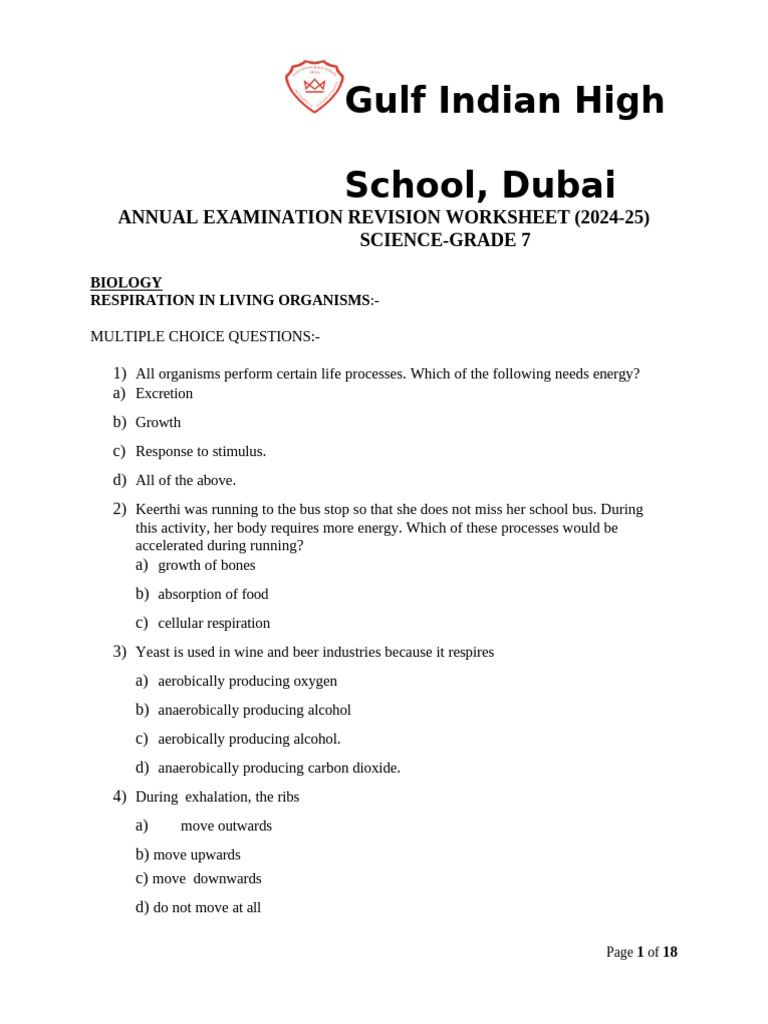 Science Practice Worksheet-Grade 7 | PDF | Sewage Treatment | Breathing
