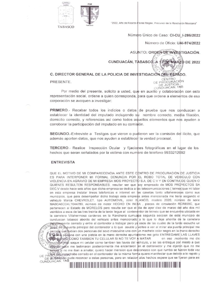 Demanda Robo - Beat 2020 Serie - Ma6ca6cd4lt044789 | PDF