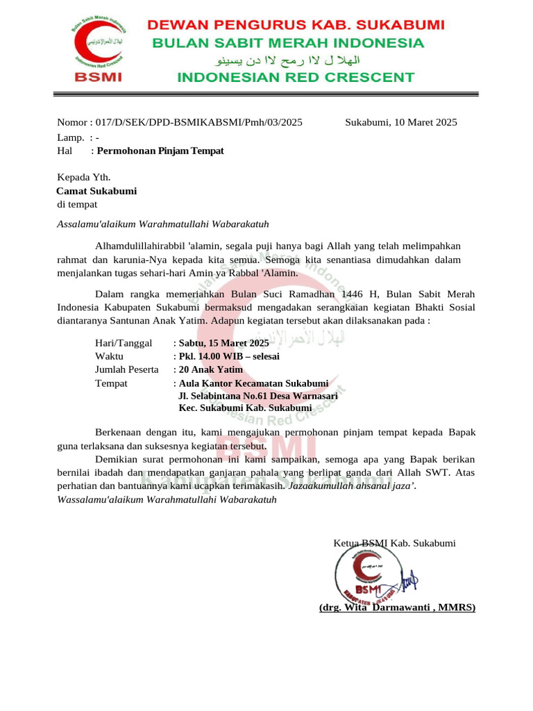 Surat permohonan pinjam aula BUBUR SERI | PDF