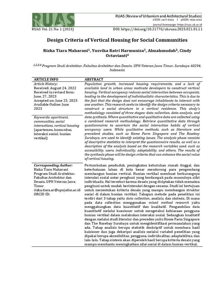 Design Criteria of Vertical Housing For Social Communities | PDF ...