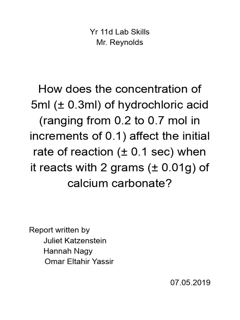 Lab Report For Lab Skills Pdf Reaction Rate Chemistry