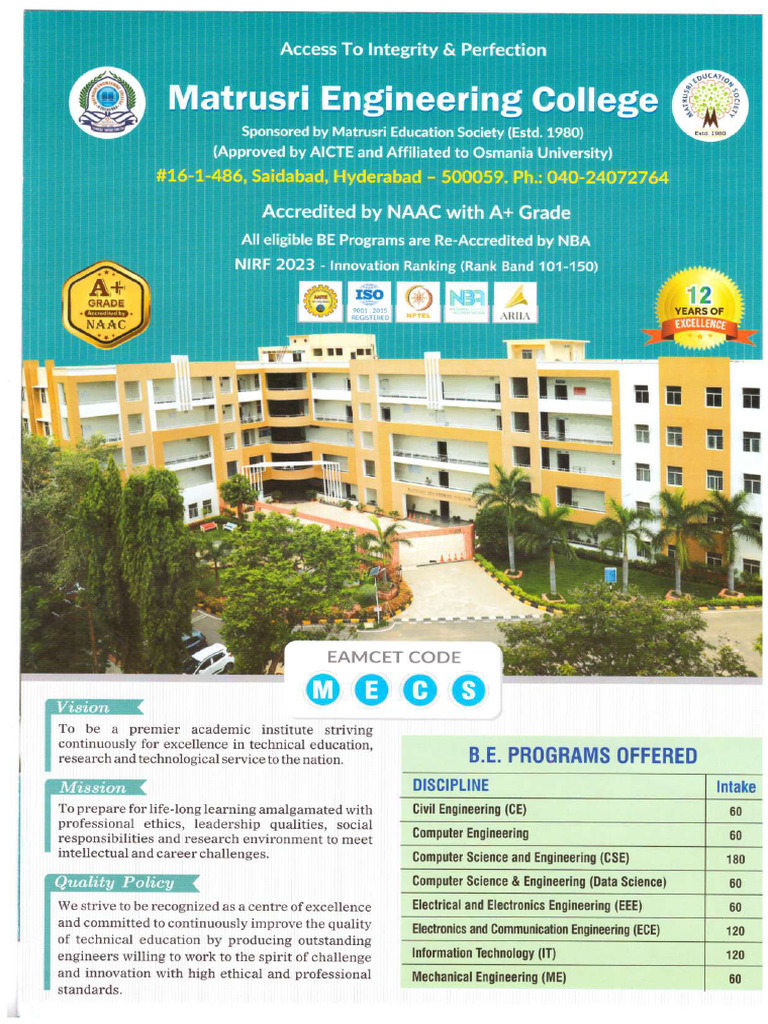 Matrusri Engineering College | PDF