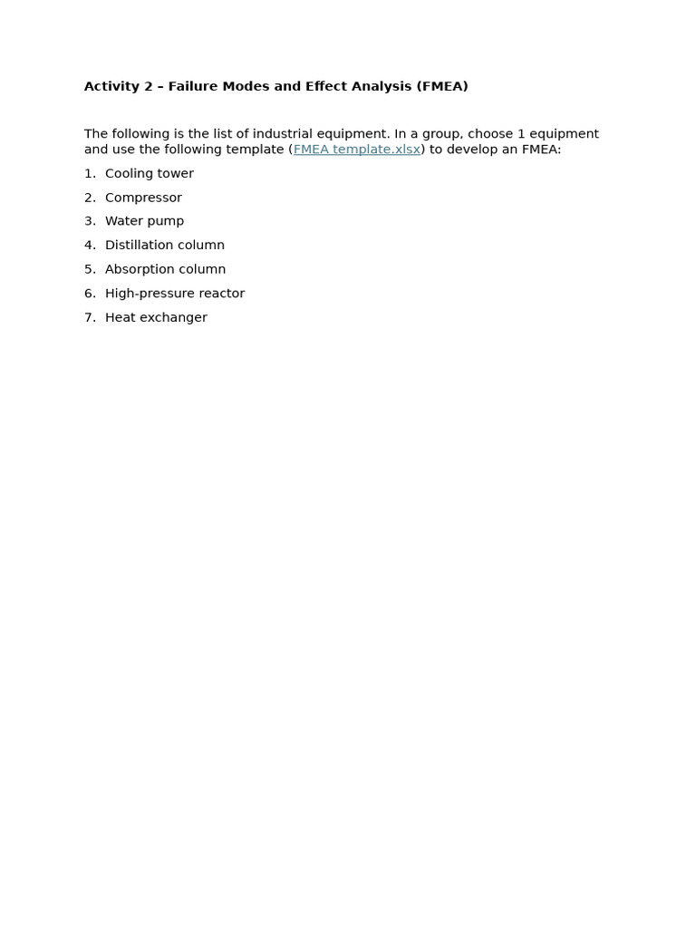 Activity 2 – Failure Modes and Effect Analysis (FMEA) | PDF