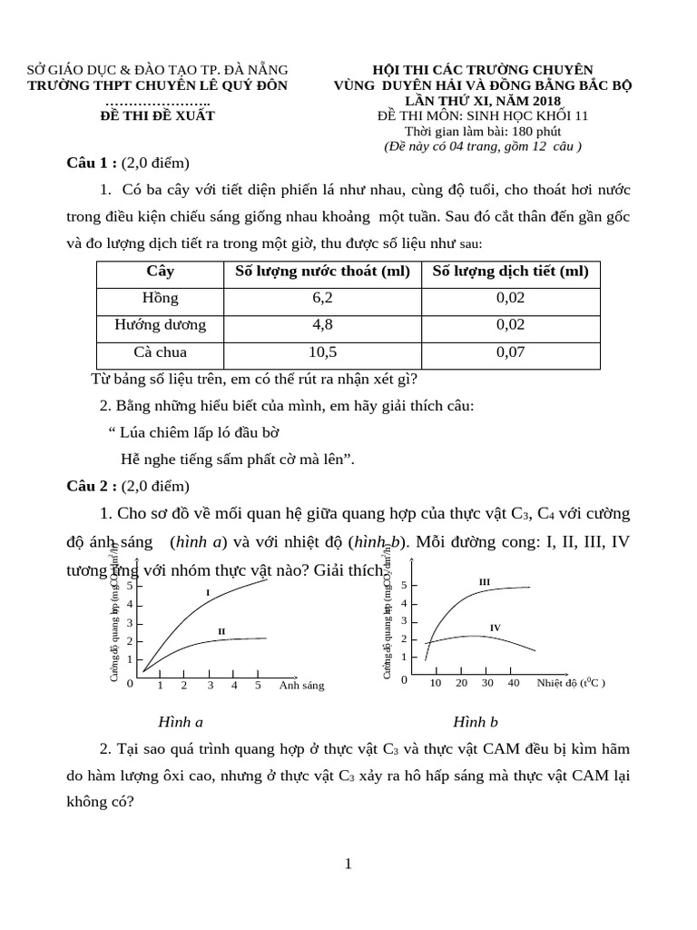 [Lib24.Vn] de Thi Chon Hsg Sinh Hoc Duyen Hai Dong Bang Bac Bo Sinh 11 Nam Hoc 2017 2018 Chuyen ...
